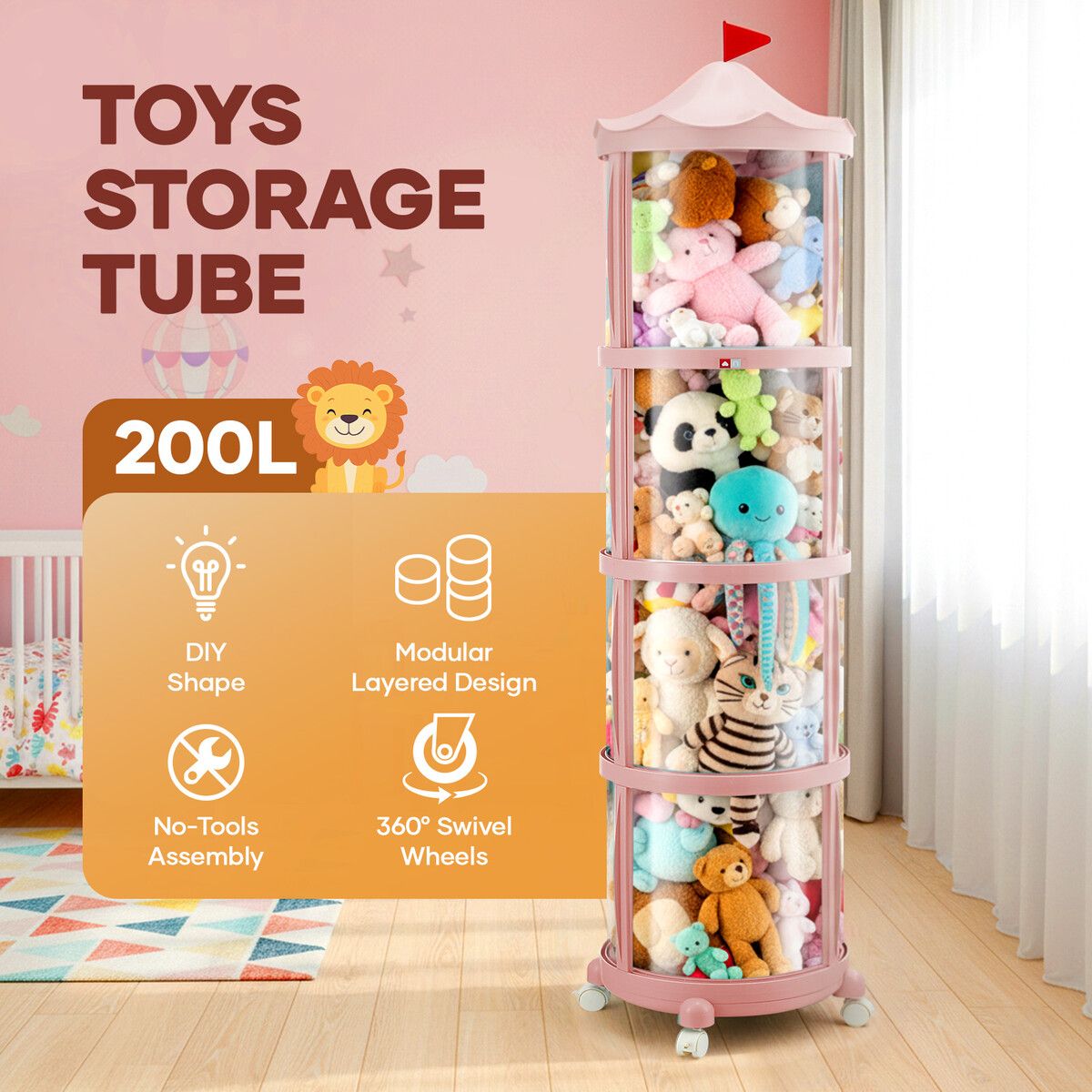 Kids Toys Storage Tube Box Stuffed Animal Zoo Plush Soft Doll Organiser ...