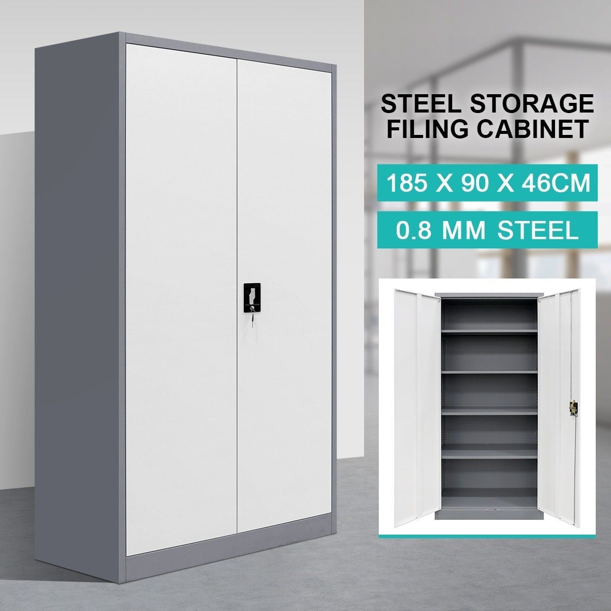 Filing Cabinet Steel Lockable Storage Cupboard w/4 Adjustable Shelves ...