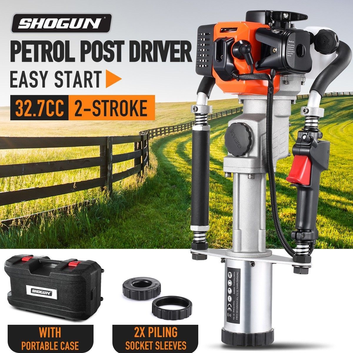 Petrol Post Hole Driver 32.7cc 2-Stroke Garden Pile Star Picket Rammer ...