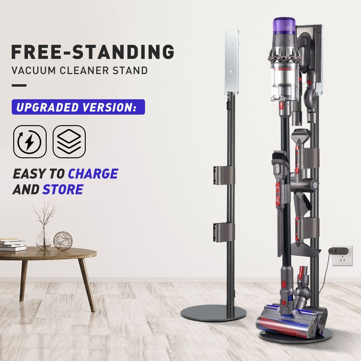 Freestanding Vacuum Stand Rack Cleaner with Wire Organiser