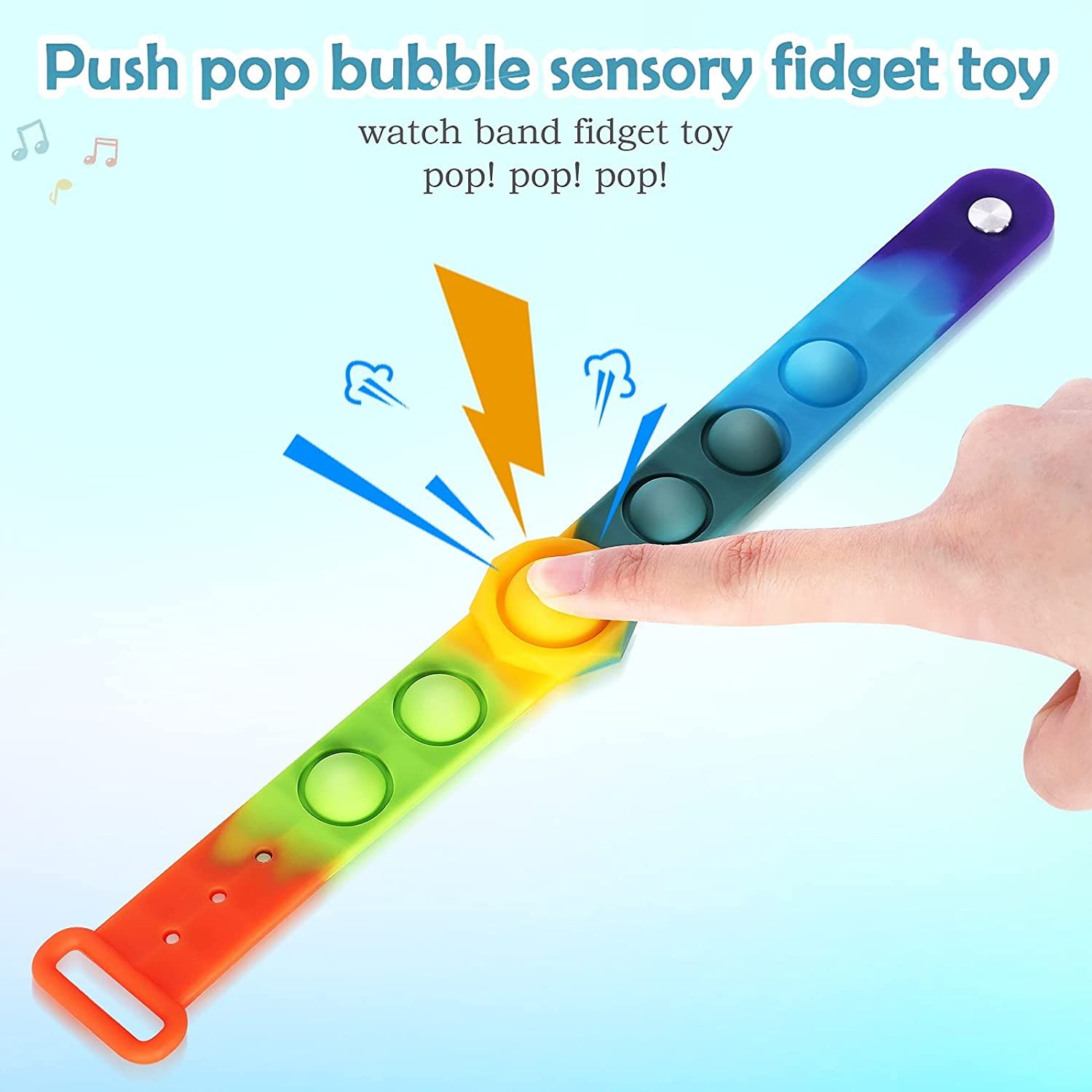 Stress Relief Wristband Fidget Toys, Wearable Push Pop Bubble Sensory ...