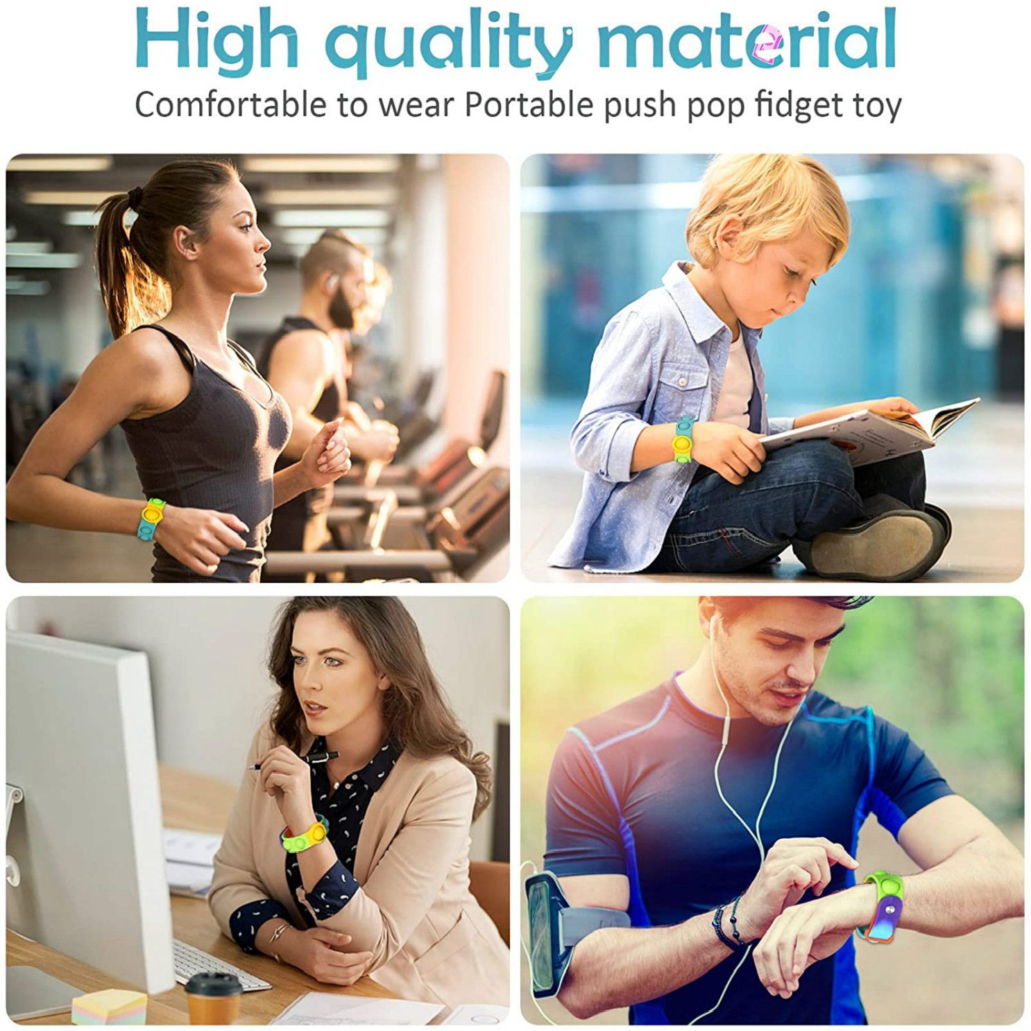 Stress Relief Wristband Fidget Toys, Wearable Push Pop Bubble Sensory ...