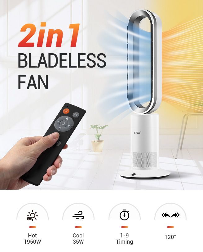 2 In 1 Bladeless Fan Heater/Cooler Oscillating Heating and Cooling Fan ...