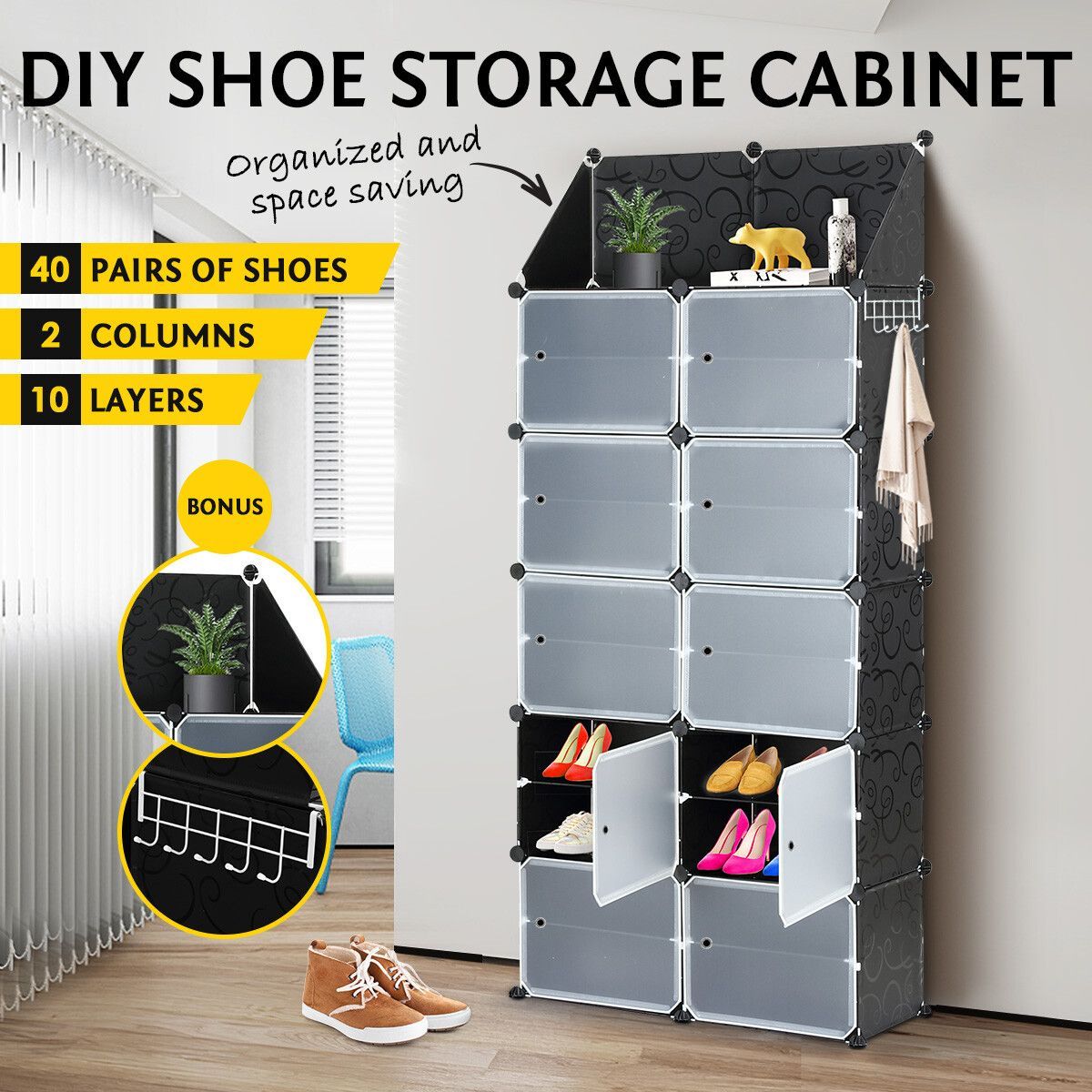 40 Pairs Stackable Shoe Storage Box Organiser Cube DIY Shoe Cabinet ...