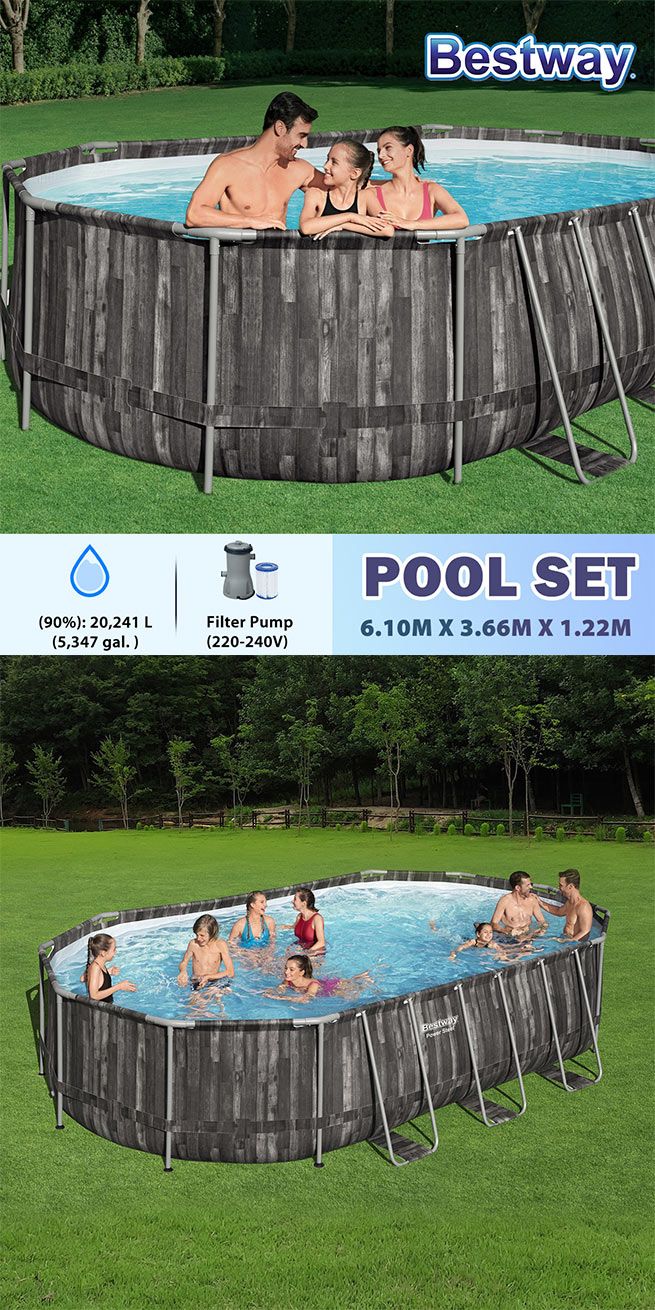 Bestway Oval Above Ground Swimming Pool Portable Backyard Outdoor Pool Set with Filter Pump 6 ...