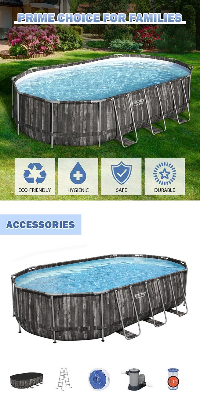 Bestway Oval Above Ground Swimming Pool Portable Backyard Outdoor Pool Set with Filter Pump 6 ...
