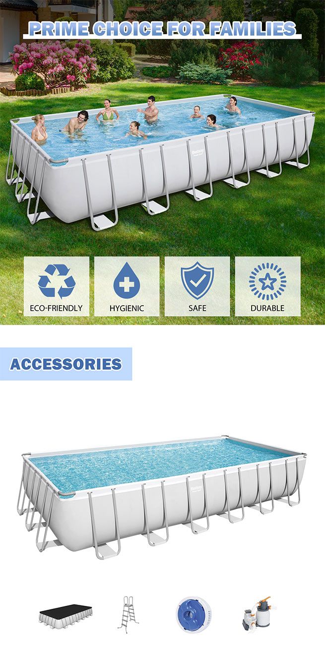 Bestway Rectangular Above Ground Pool Luxury Swimming Bath Spa Set 7 ...