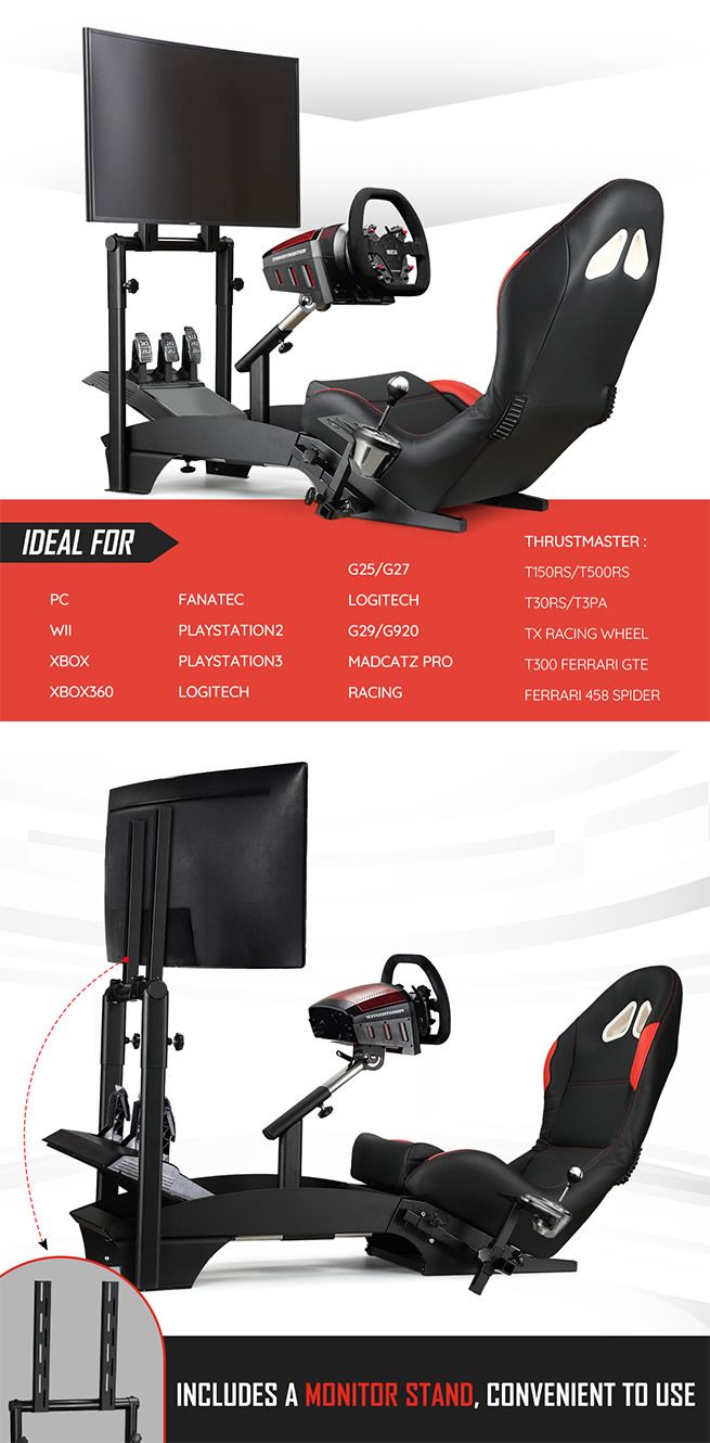 Premium Racing Simulator Cockpit Adjustable Gaming Chair with Monitor ...