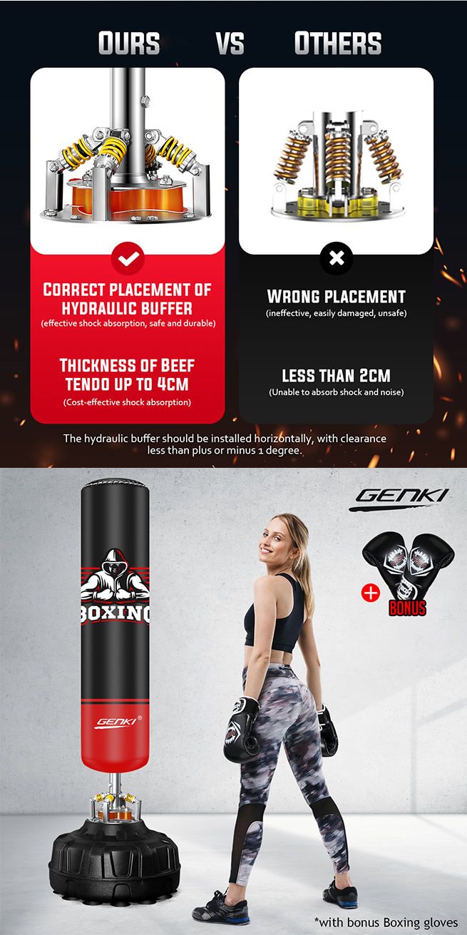 Genki 175CM Boxing Punching Bag Free Standing Heavy Kicking Stand with ...