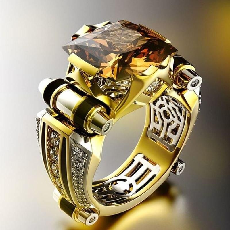 Luxury Gothic Gold Rings Mens Jewellery - Amber - 12