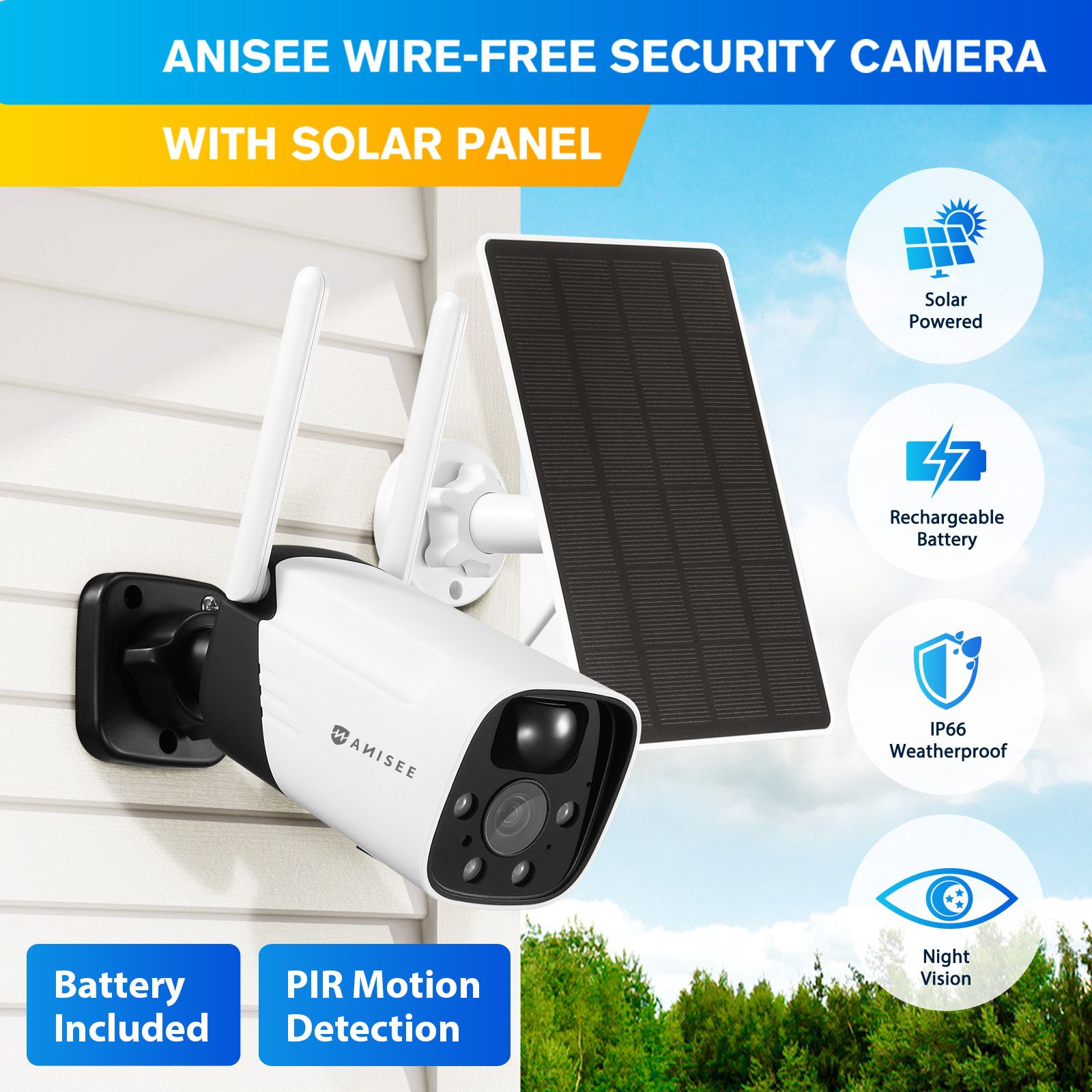 Solar-powered Security Camera WiFi Home CCTV Outdoor Surveillance System with Battery ...