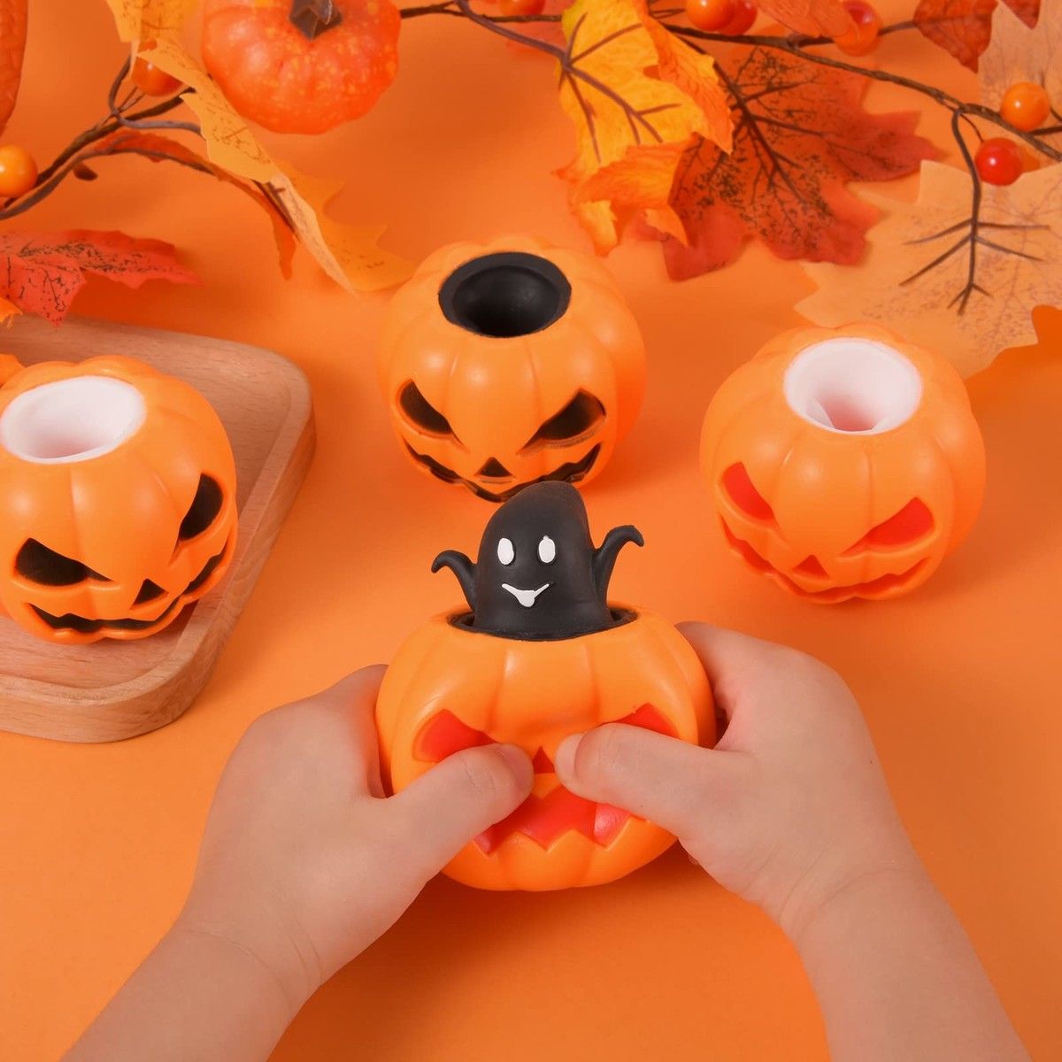 12P Pumpkin Toys Ghost Relieve Stress Fidget Toys Pumpkin Stress Ball ...