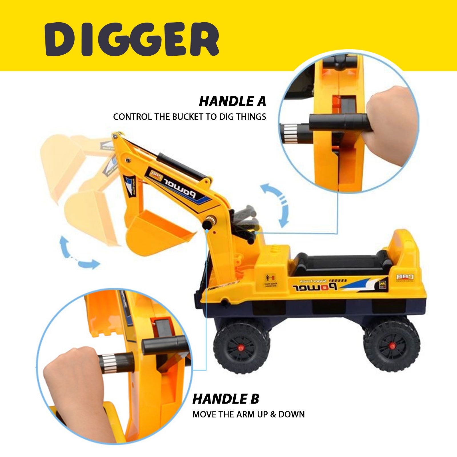 2in1 Excavator Toy Kid Ride on Digger Crane Electric Bulldozer Loader ...