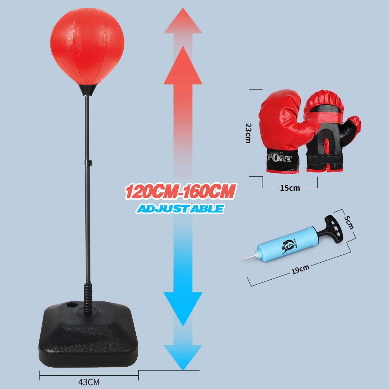 160CM Speed Ball Boxing Punching Bag Stand Set Height Adjustable Freestanding for Kids Adults ...