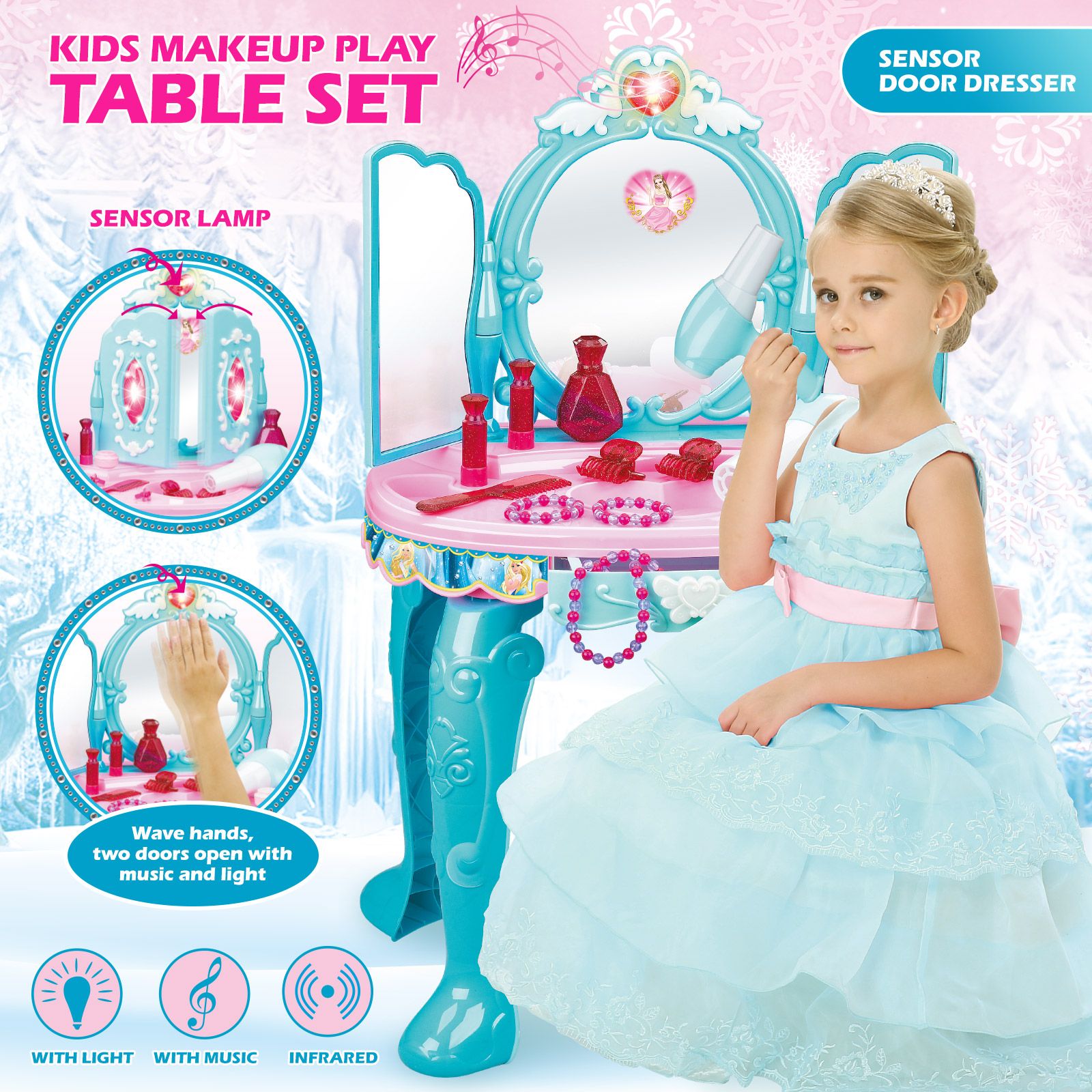 Kids Dressing Table Pretend Makeup Vanity Dresser Toy Play Set Beauty ...
