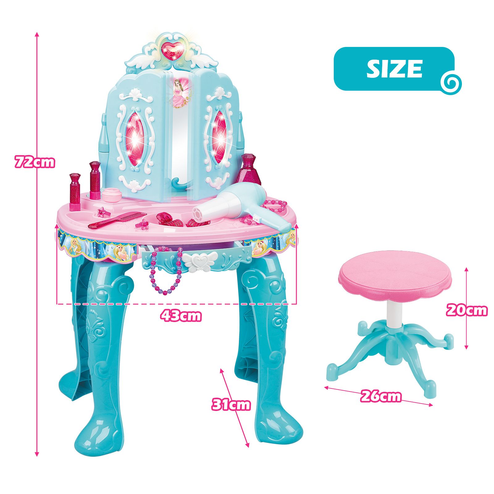 Kids Dressing Table Pretend Makeup Vanity Dresser Toy Play Set Beauty ...