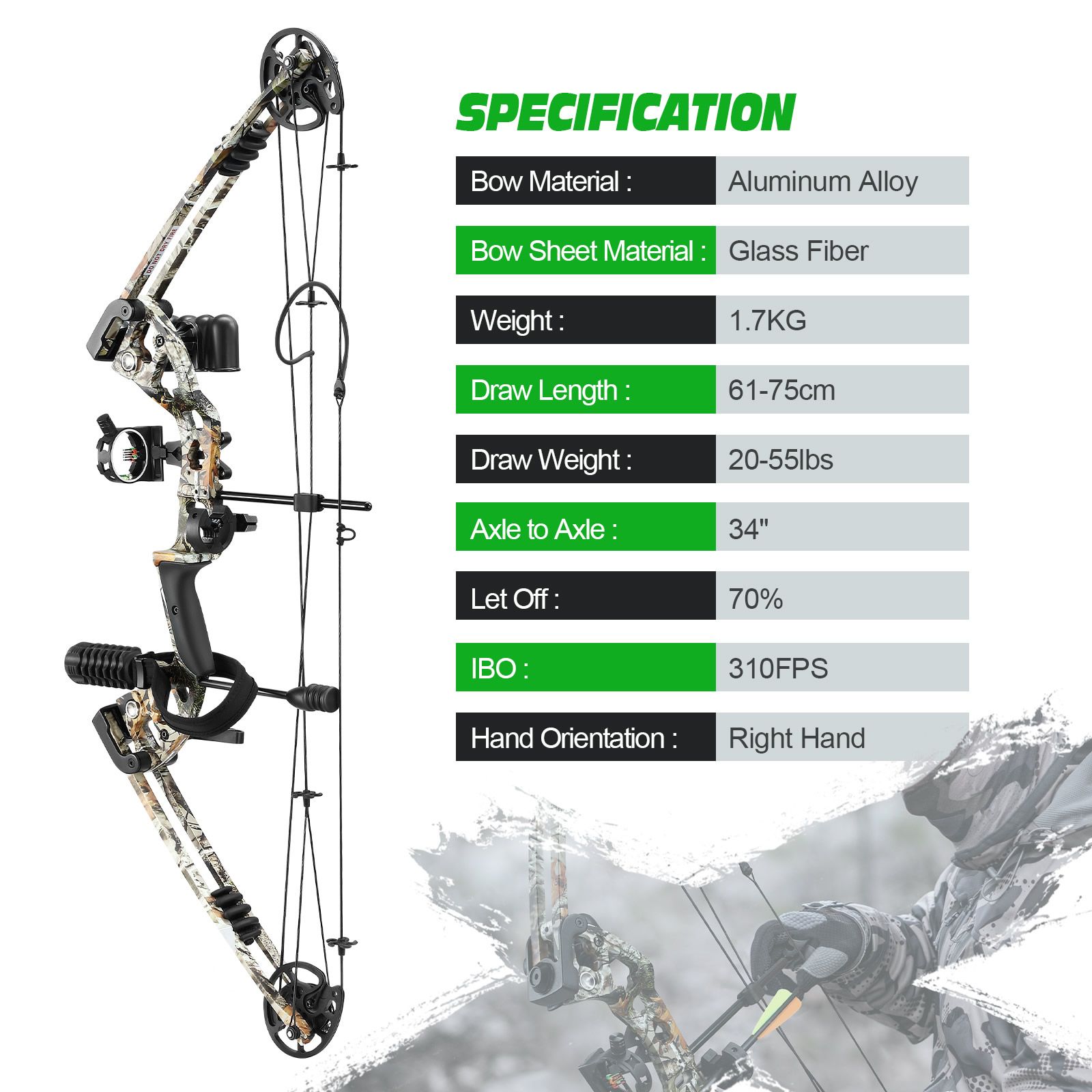 Compound Bow Arrow Archery Equipment Set Sports Hunting Target Shooting ...