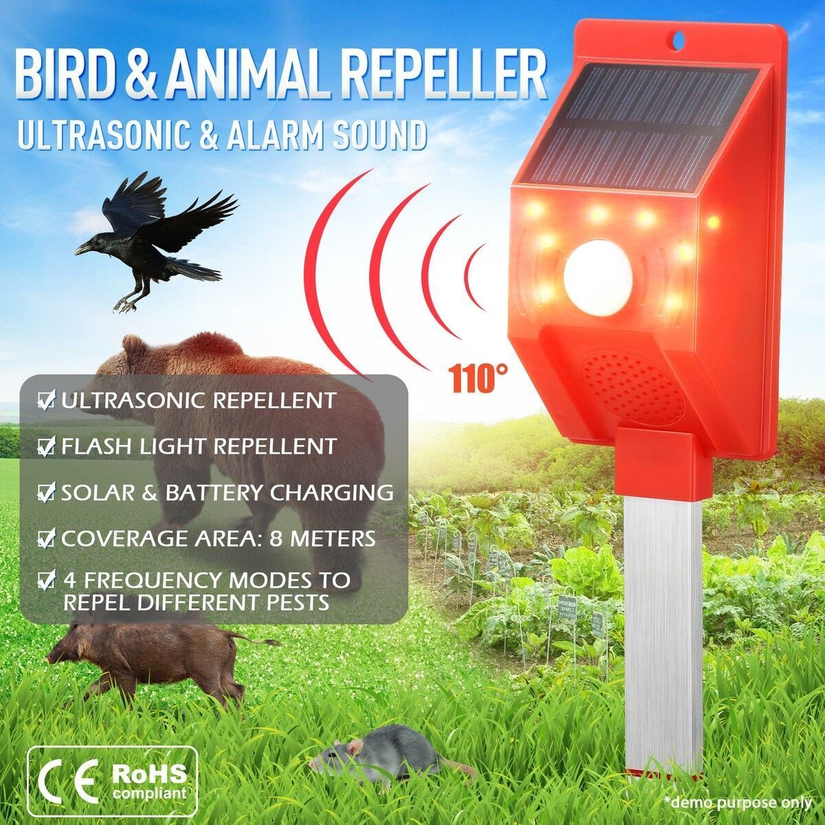 Ultrasonic Bird Repeller Animal Pest Pets Repellent Deterrent Dog Cat ...