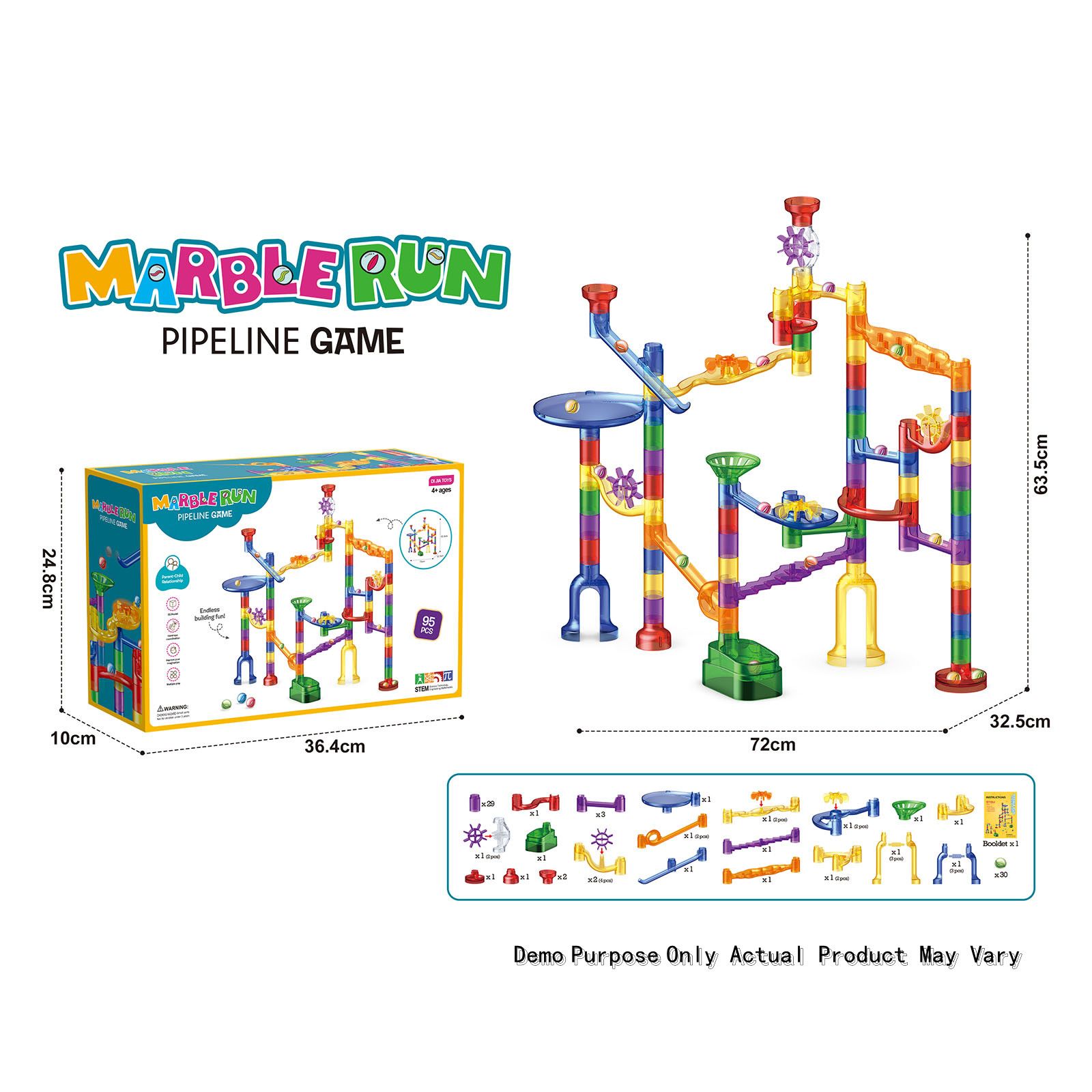 95 PCS Marble Run Track Construction Glass Marble Maze Building Toy ...