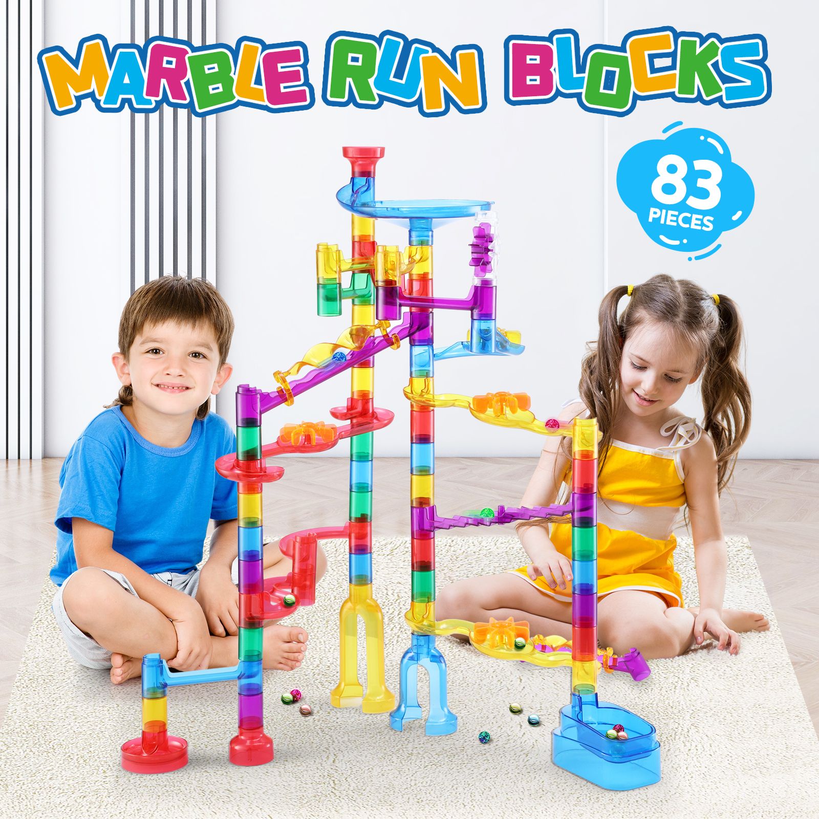 Glowing Marble Run Track Construction 83 Pcs, Glow in the Dark Glass ...