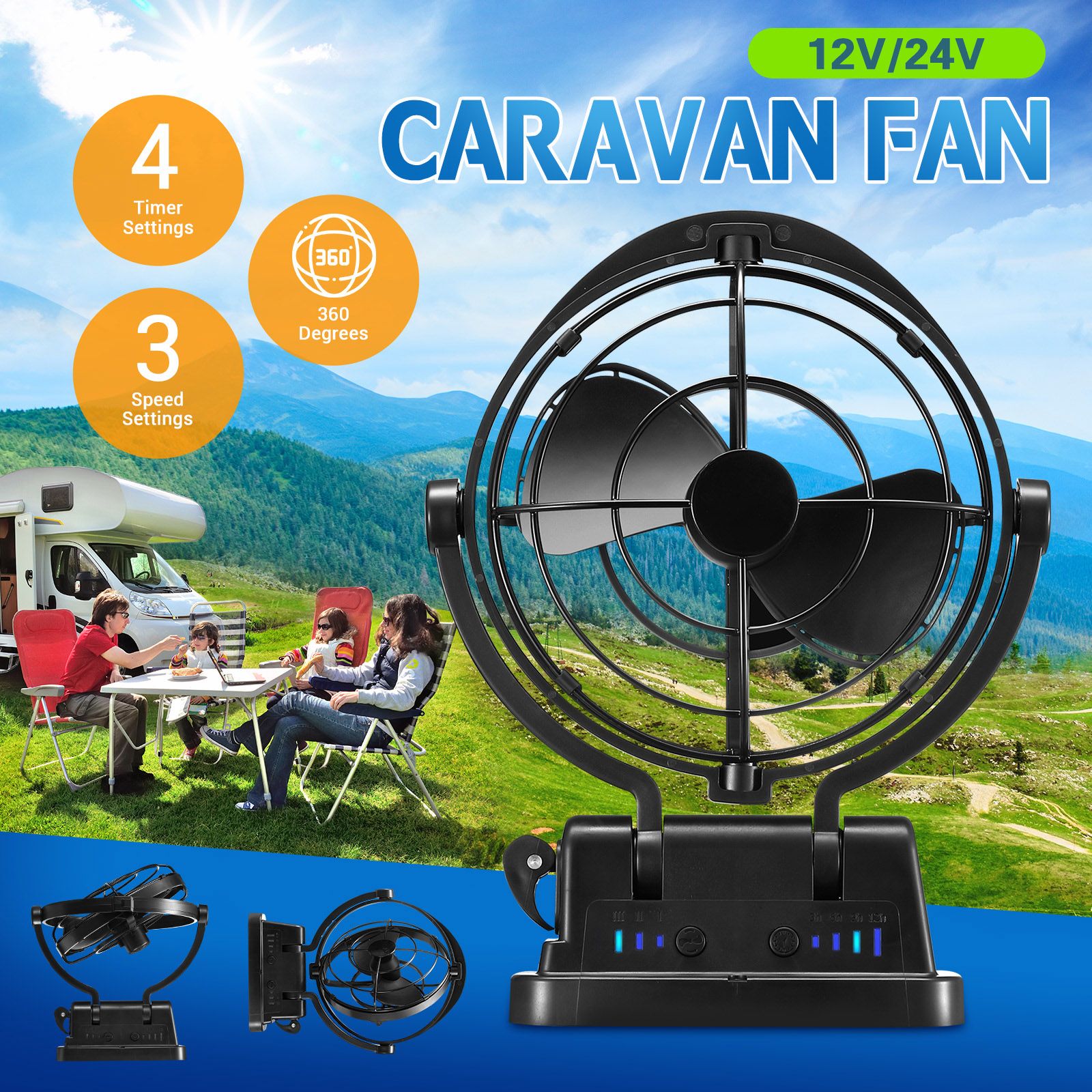 12V 24V Caravan Fan Camper Camping Trailer RV Boat Gimbal Design 360 ...