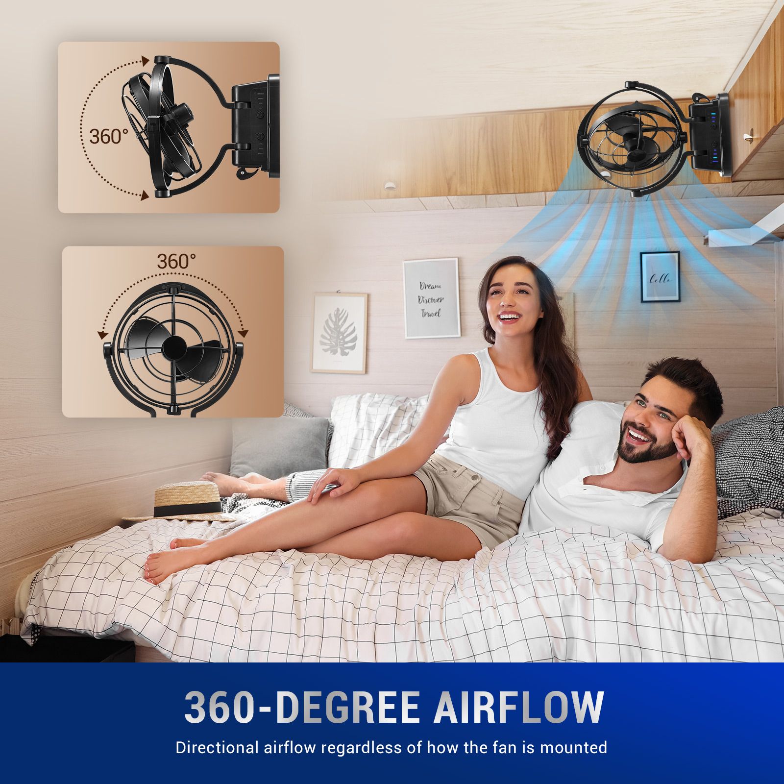 12V 24V Caravan Fan Camper Camping Trailer RV Boat Gimbal Design 360 ...