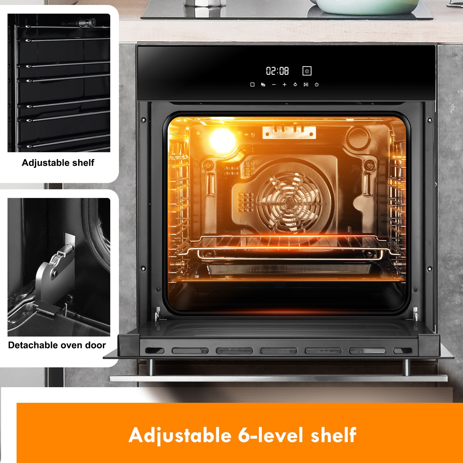 Electric Wall Oven Convection Baking Cooking Chef Stainless Steel Built ...