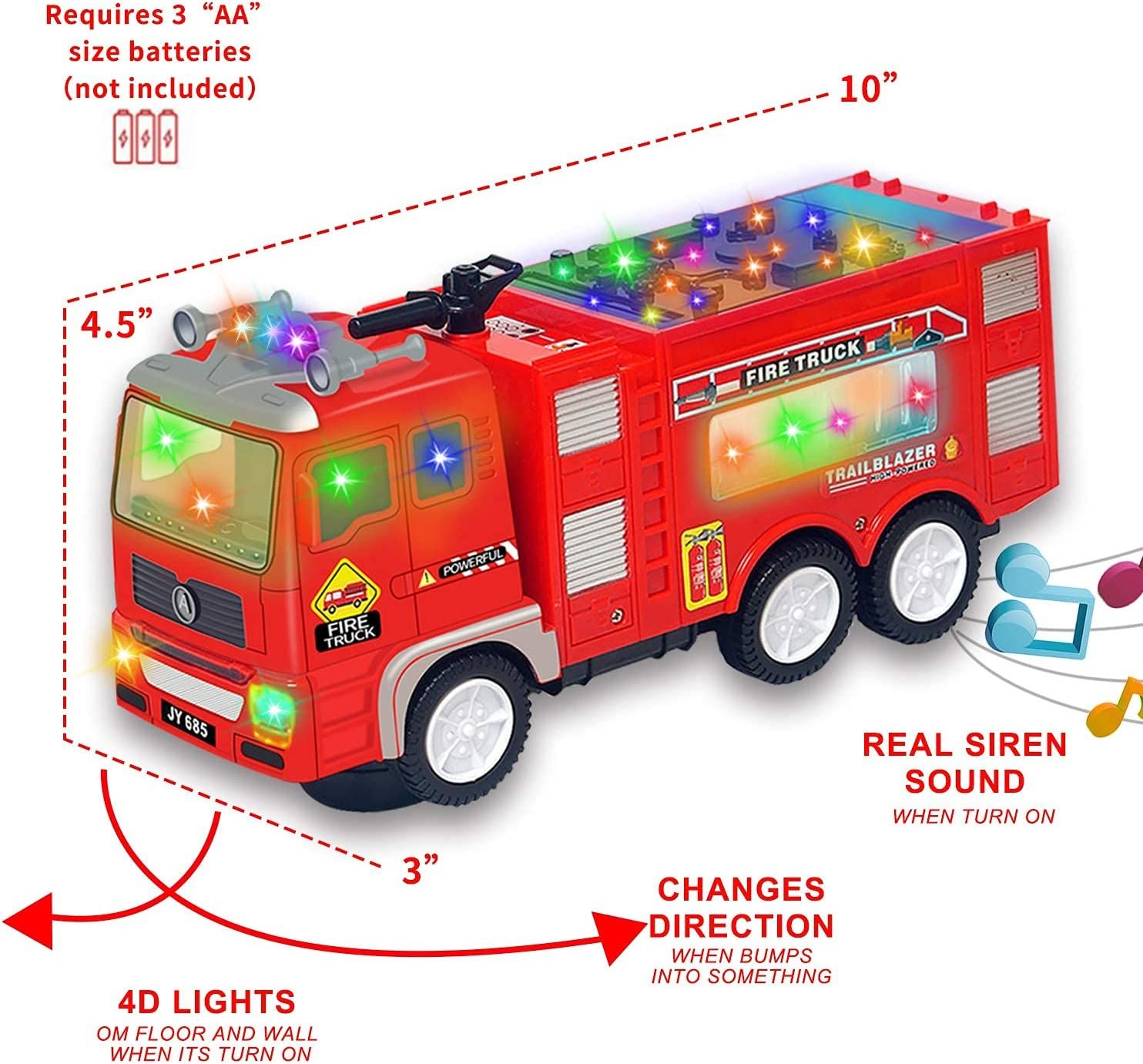 Fire Truck Lights Up Trucks Toys Electric with Bright Flashing Lights ...