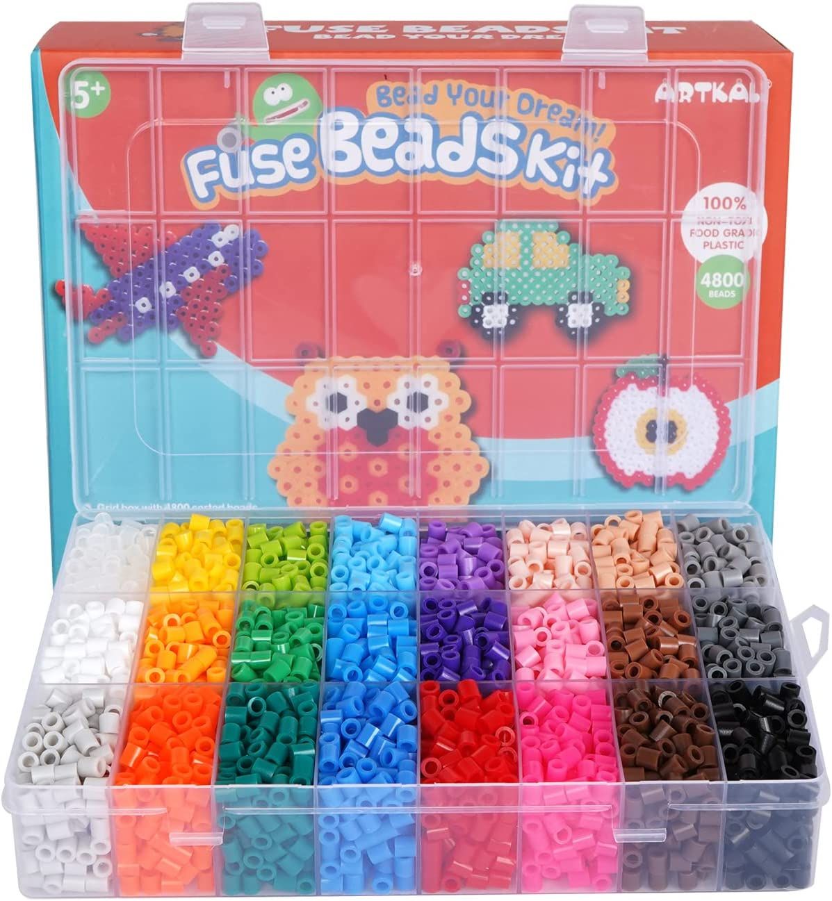 Fuse Beads Kit 4,800pcs 24 Colors Iron Beads Set with 5 Pegboards 55 ...