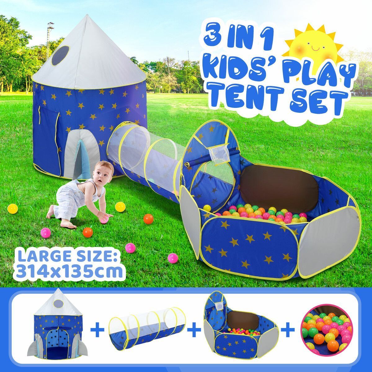 Kids Pop Up Tent Ball Pit Basketball Hoop Dollhouse Indoor Playground ...