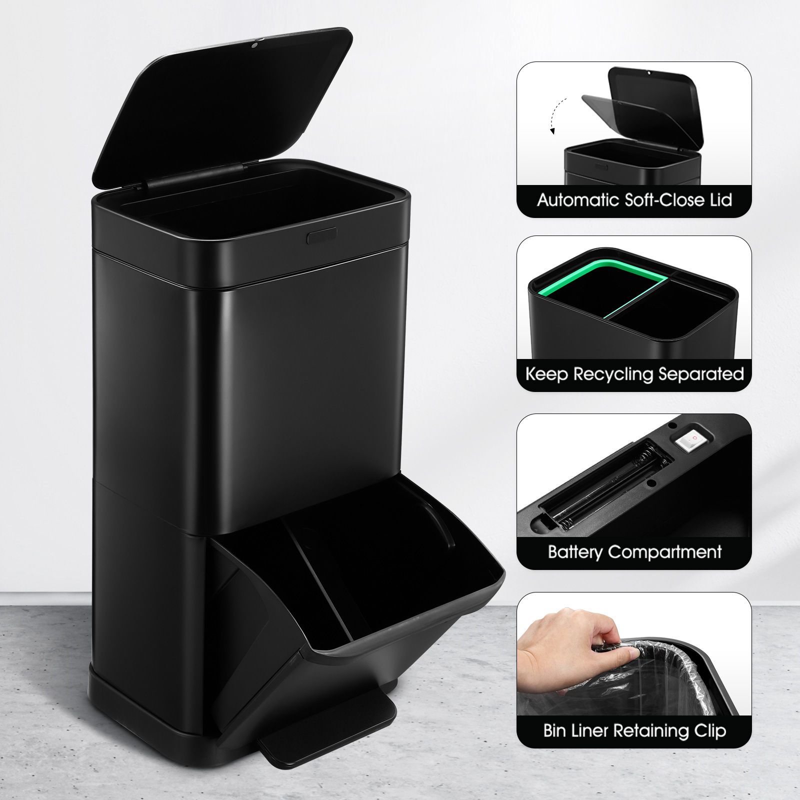 Rubbish Bin Recycling 70L Kitchen Waste Trash Can Dust Garbage Pedal ...