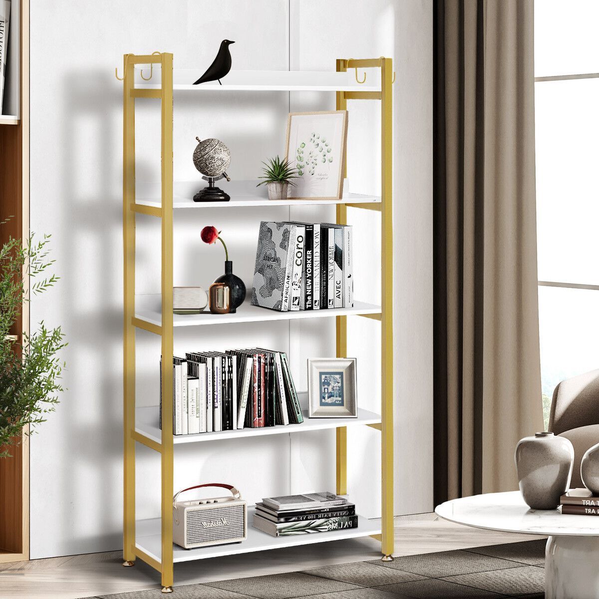LUXSUITE Bookshelf Bookcase Display Ladder Shelf Book Shelves Organizer ...