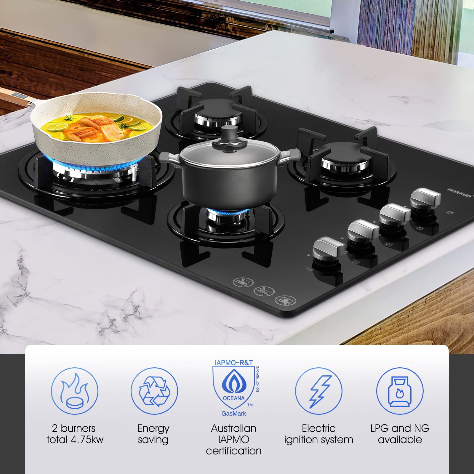 Maxkon Gas Cooktop Cooker 4 Burners Stove Tops 60cm Cook Hobs Stovetop ...