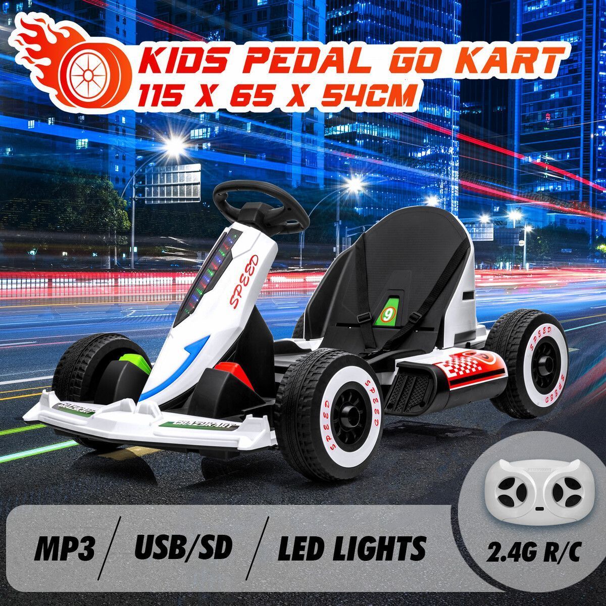 Kids Off Road Ride On Toy Electric Go Kart Remote Control 12V with LED ...
