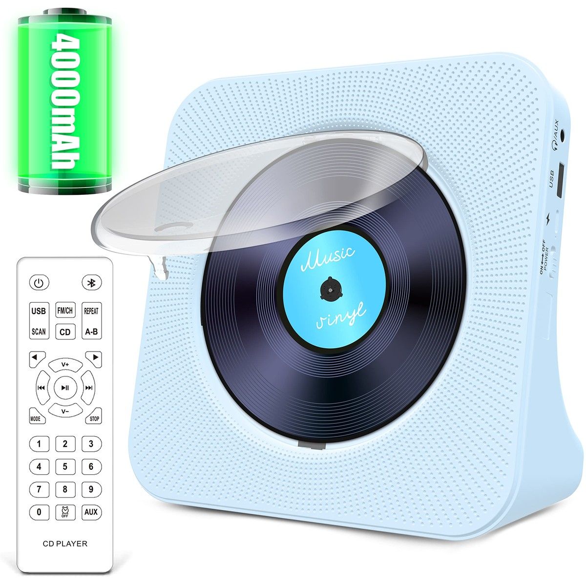 Portable CD Player with Bluetooth,4000mAh Rechargeable Kpop Music ...