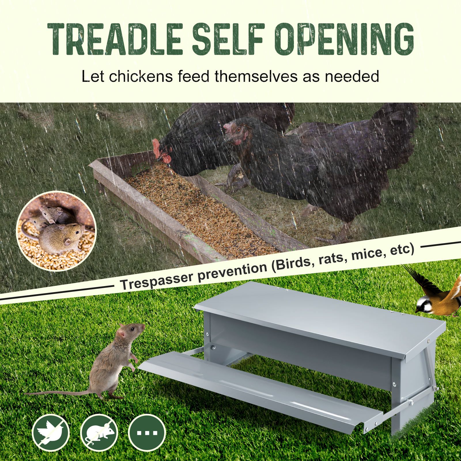 Auto Chicken Feeder Poultry Chook Food Feeding Automatic Treadle ...