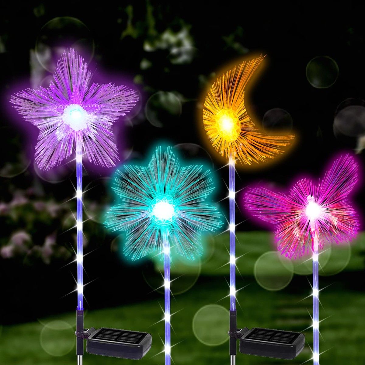 2PC Solar Pathway Lights Outdoor with 7 Color Changing RGB Microfiber ...