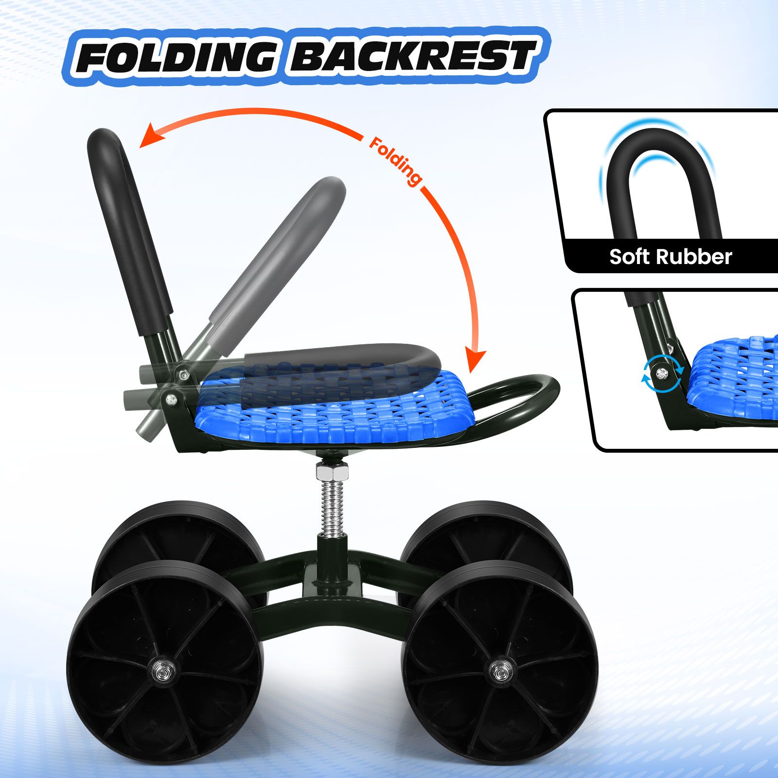 Garden Seat Stool with Wheels Pad Farm Cart Rolling Gardening Work ...