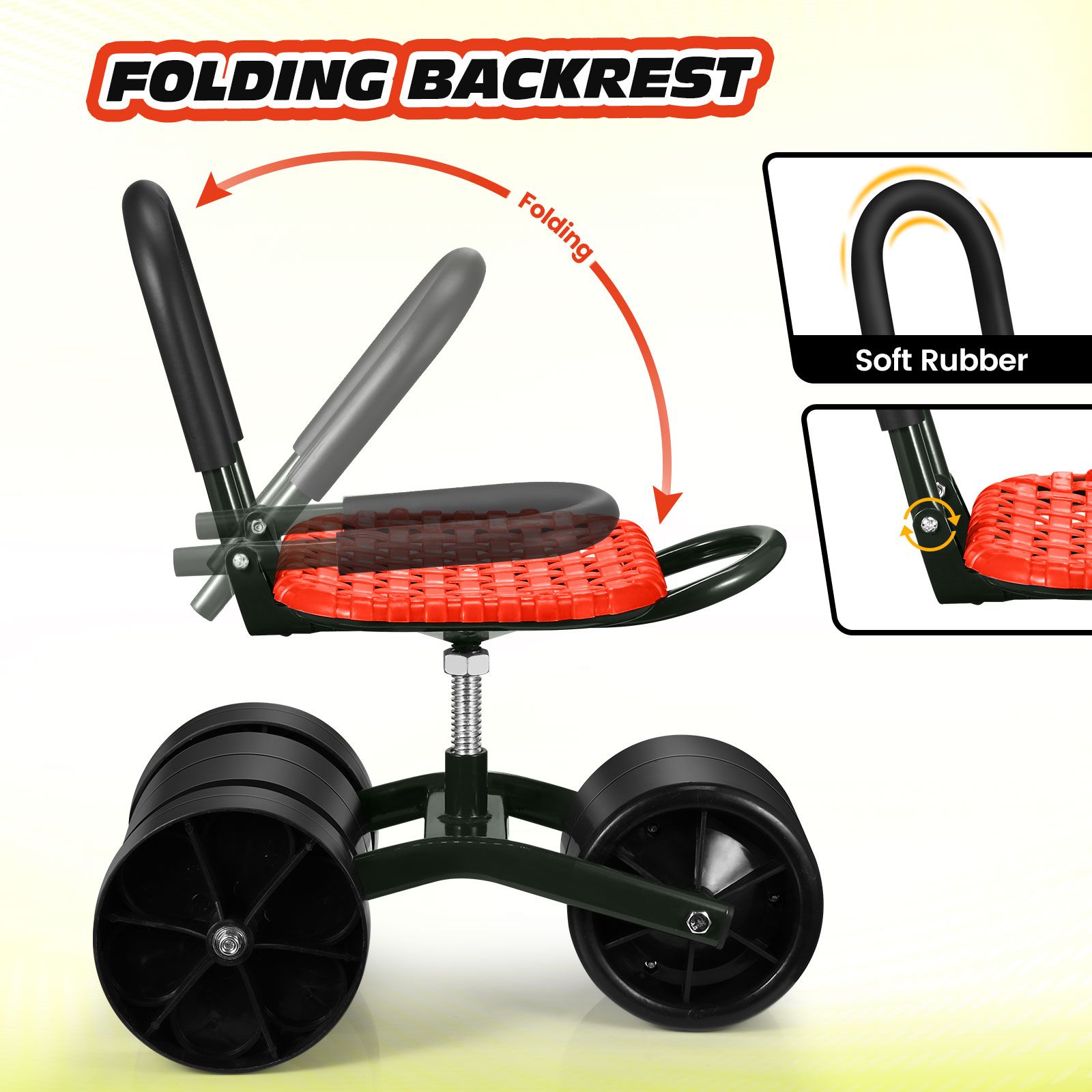 Gardening Work Stool Rolling Seat with Wheels Height Adjustable Folding ...