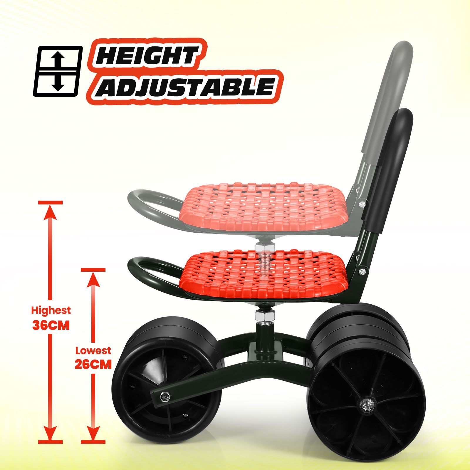 Gardening Work Stool Rolling Seat with Wheels Height Adjustable Folding ...