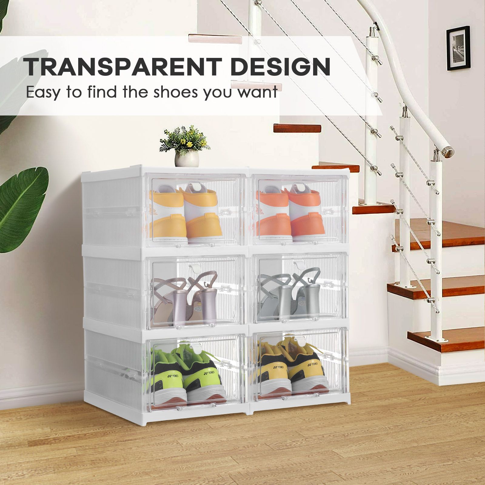 3 Tier Shoe Boxes Organiser Storage Shoebox Containers Clear Plastic ...