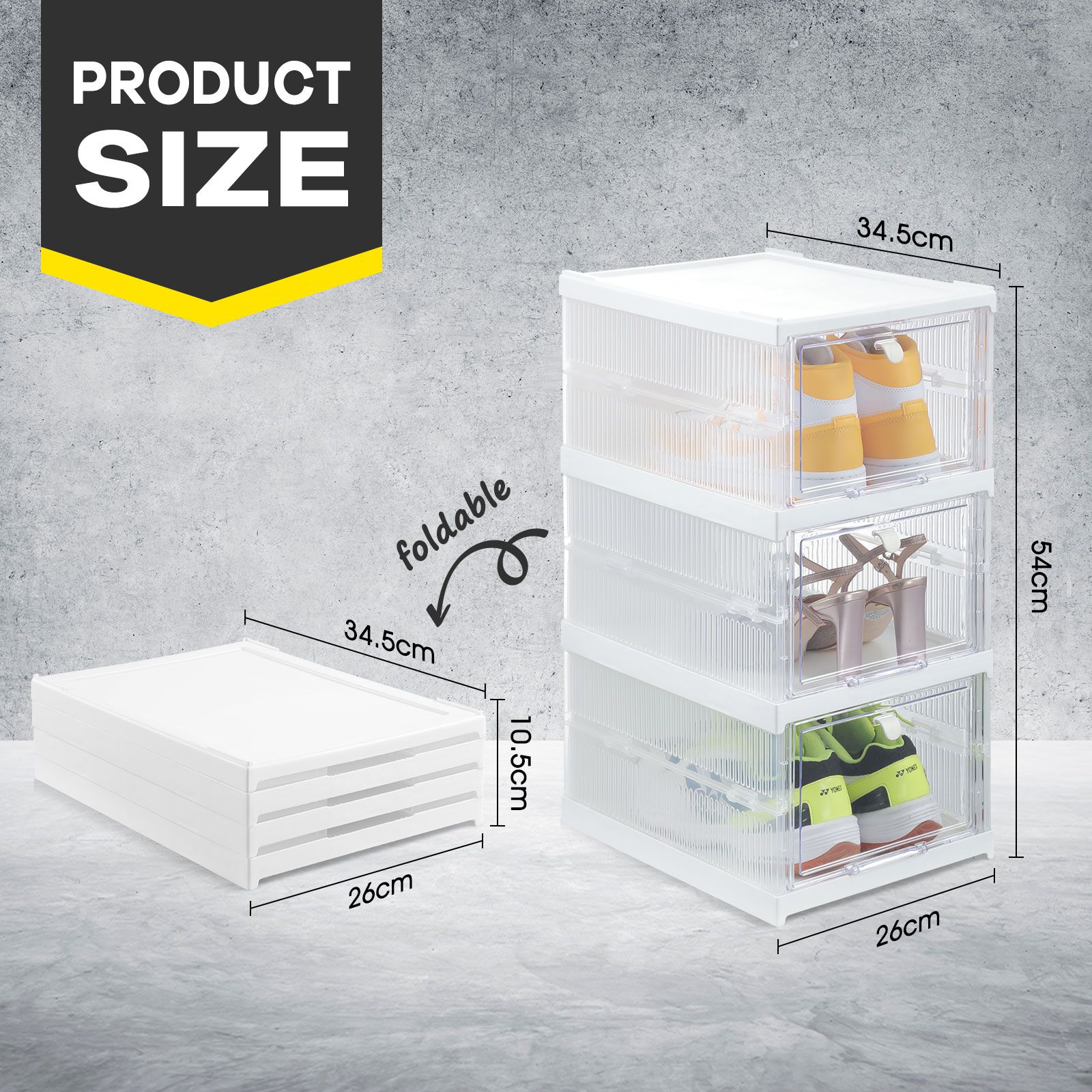 3 Tier Shoe Boxes Organiser Storage Shoebox Containers Clear Plastic ...