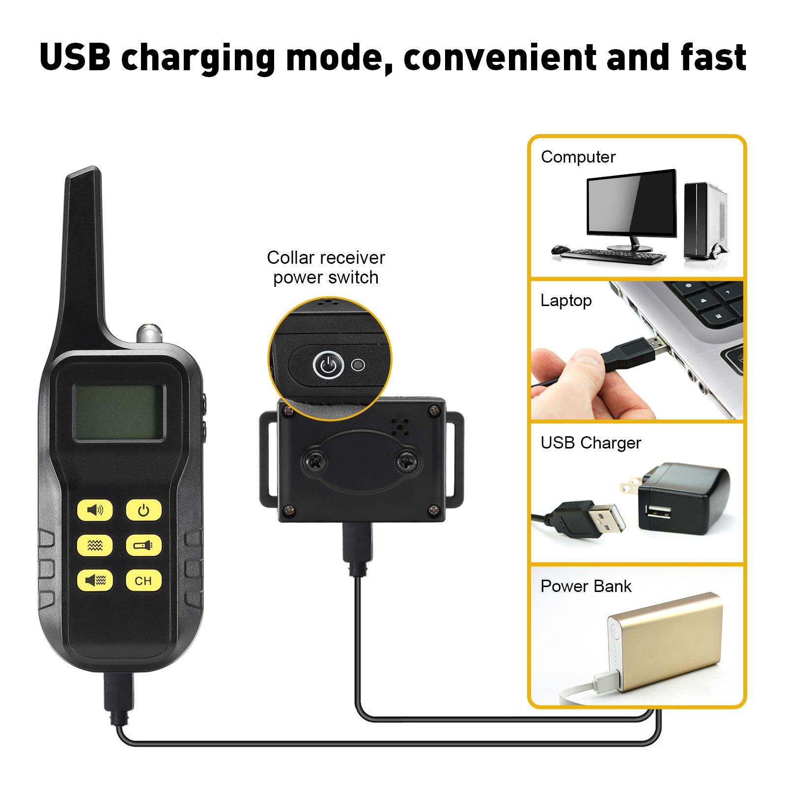 Dog Training Collar Remote Control 1000M Anti Bark Clicker Vibration ...