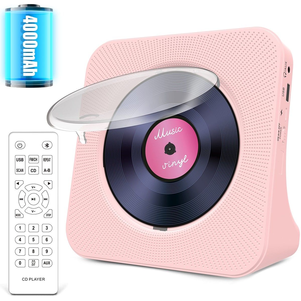 Portable CD Player with Bluetooth: 4000mAh Rechargeable Kpop Music ...