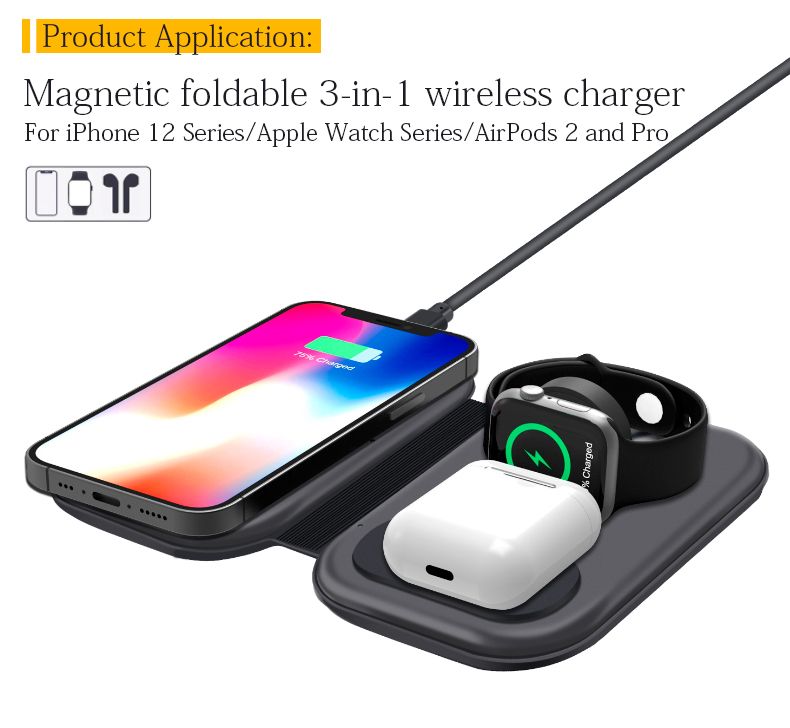 3 In 1 Magnetic Wireless Charger QI 15W Fast Charging Station For ...