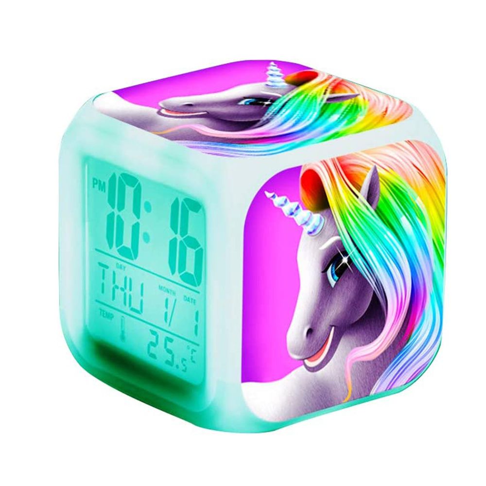 Unicorn Digital Alarm Clocks for Girls, LED Night Glowing Cube LCD ...