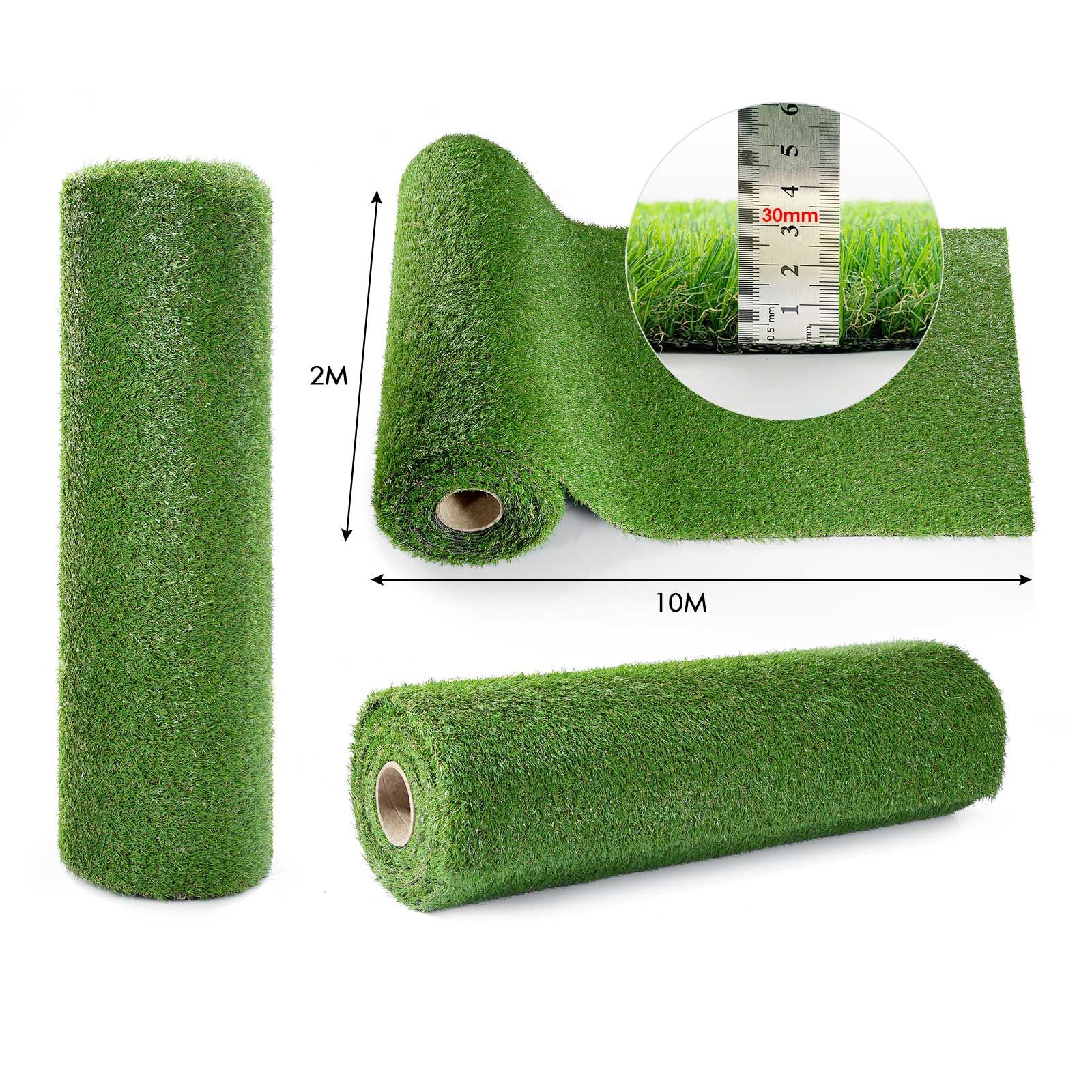 20SQM Artificial Grass Fireproof Synthetic Fake Lawn Roll 2x10m 30mm Turf Yarn Plastic Faux ...