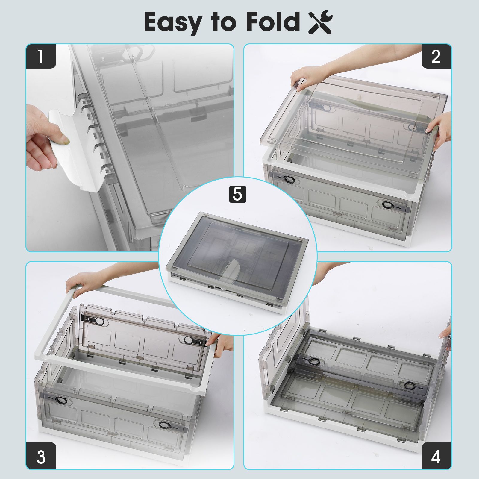 25L Storage Box Container Plastic Large Organiser Stackable Collapsible ...