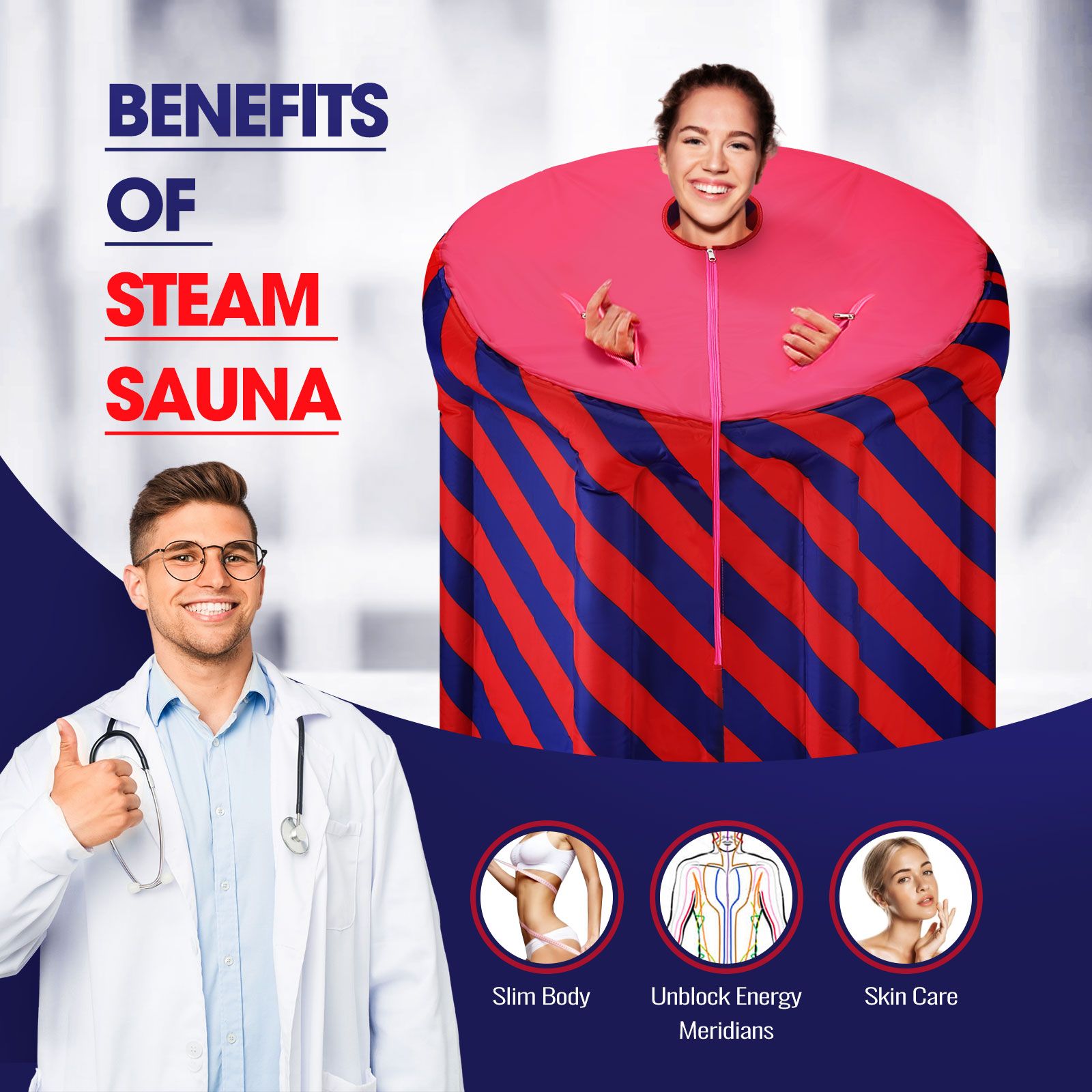 Portable Steam Sauna Home Spa Inflatable Full Body Steamer Bath Tent ...