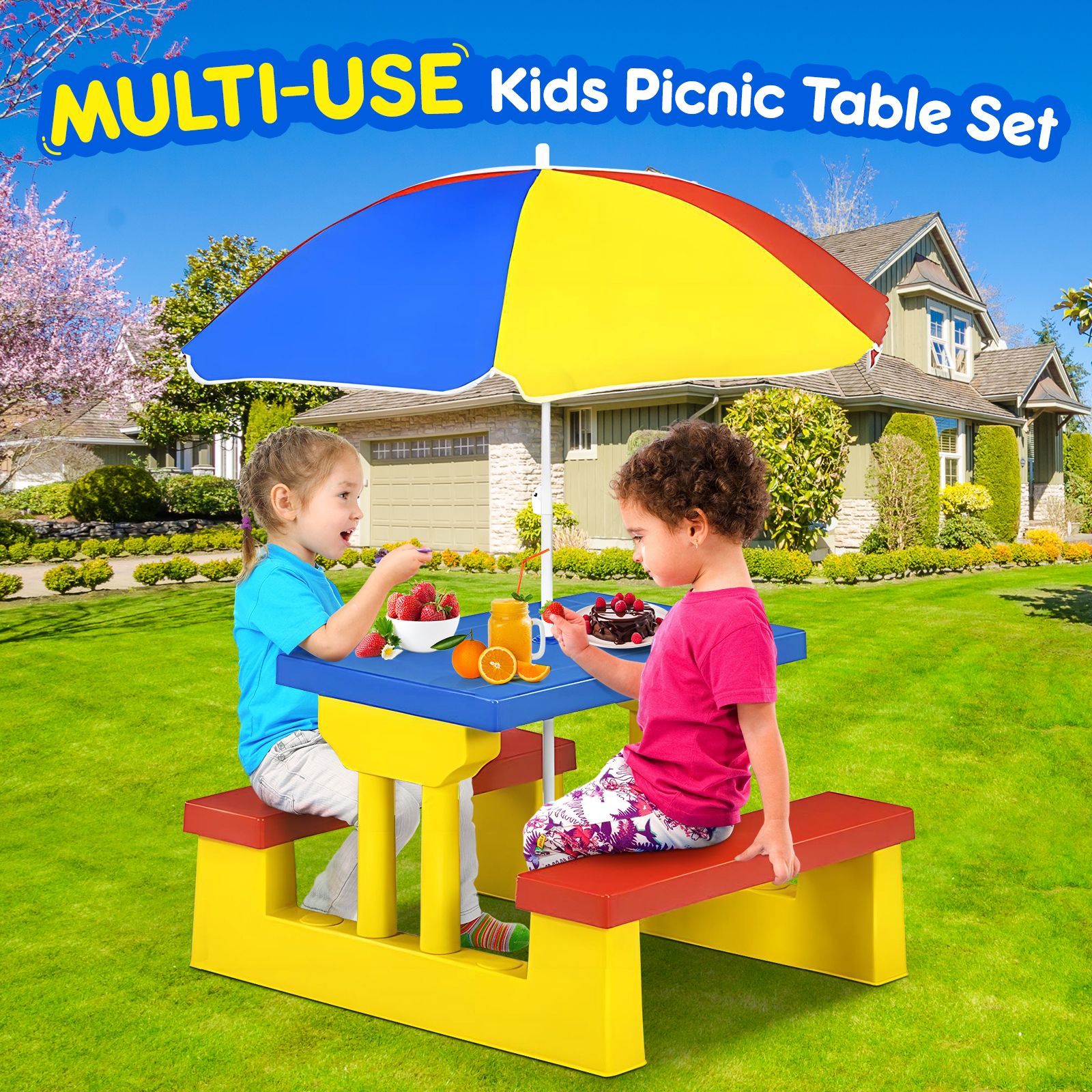 Kids Table and Chairs Toddler Childrens Picnic Activity Desk Outdoor ...